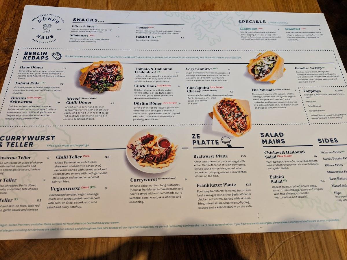 Menu at Döner Haus restaurant, Glasgow