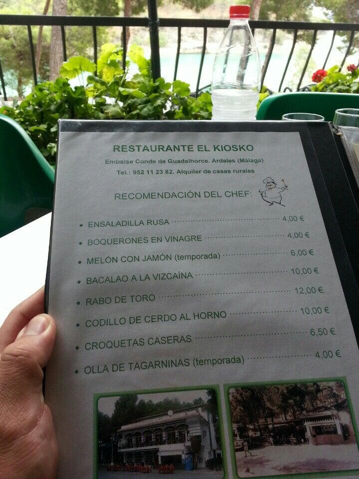Menu at El Kiosko restaurant, Spain, Parque Ardales