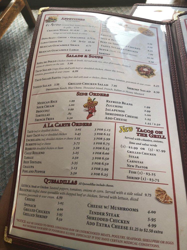 Menu at El Rio Mexican Restaurant, Copperhill