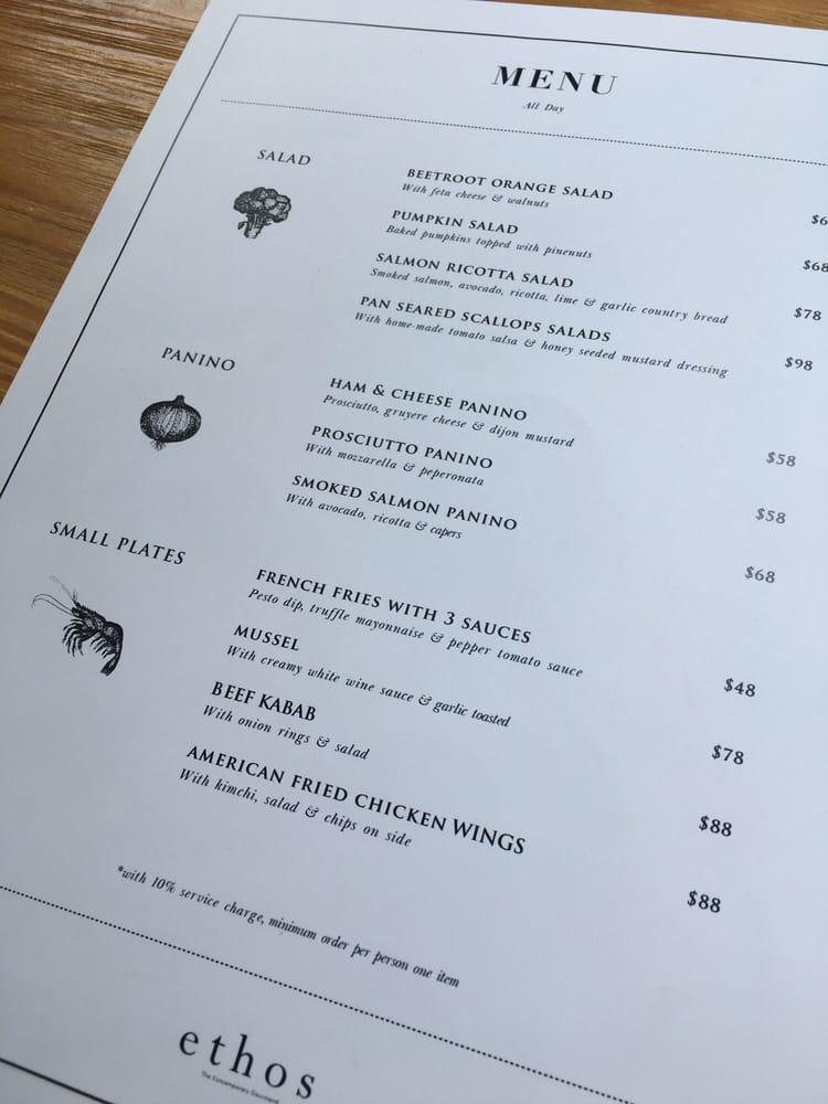 Menu at ethos restaurant, Hong Kong, G/F