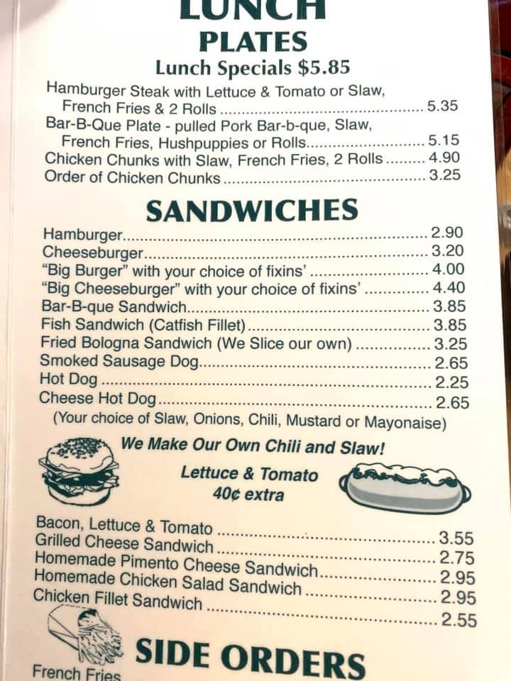 Menu at Frank & Larry's Drive In restaurant, Greensboro