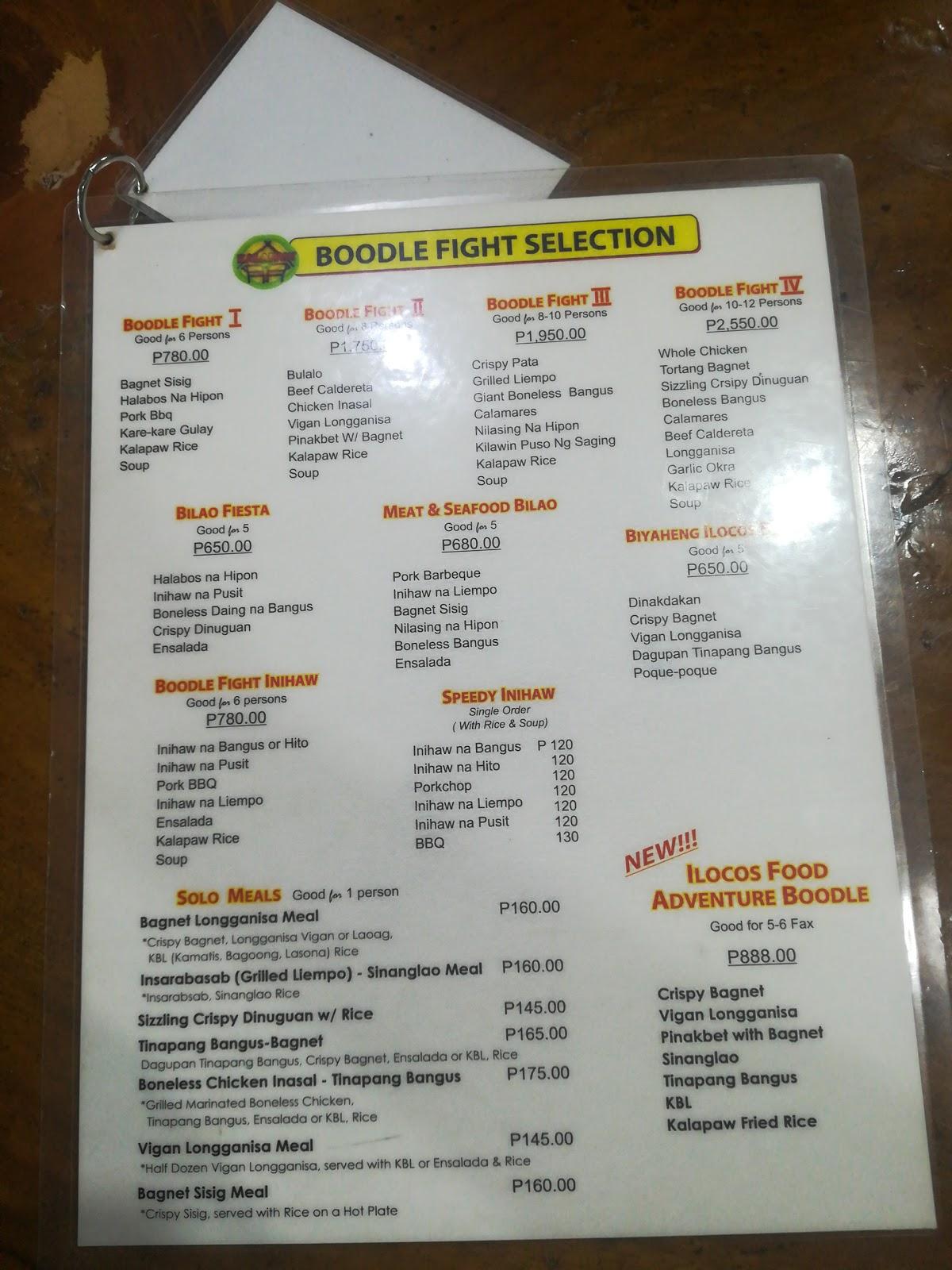 Menu at Kalapaw restaurant, Baguio, #17 Martinez St.
