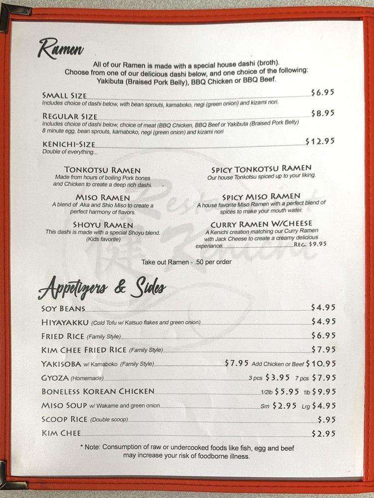 Menu at Kenichi Restaurant, Hilo, 684 Kilauea Ave