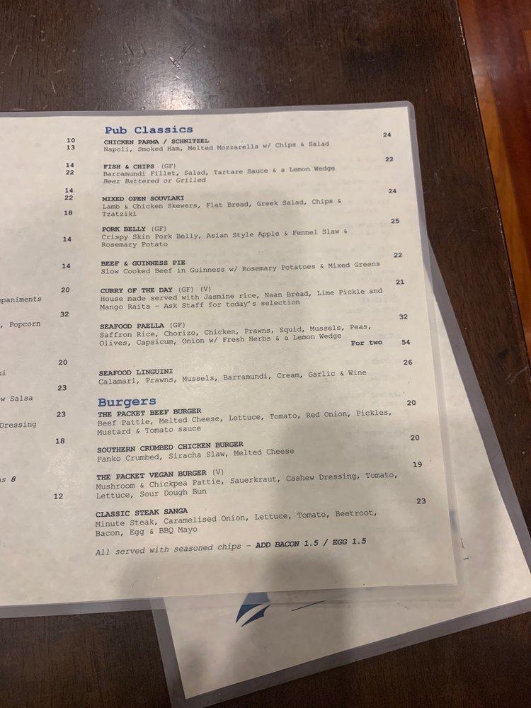 Menu at Steam Packet Hotel restaurant, Williamstown