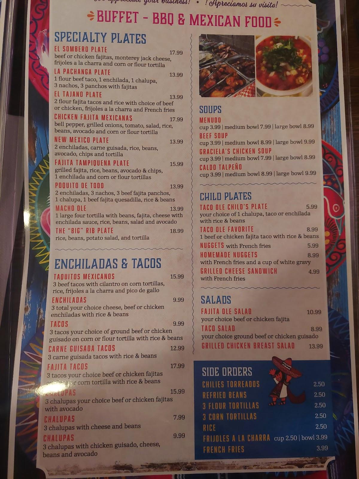 Menu at Taco Ole - Sharyland restaurant, Mission, US-83 BUS