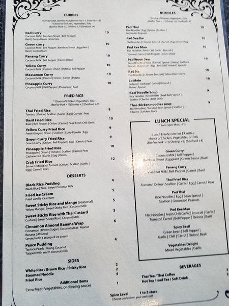 Menu at Thai Basil Leaf Restaurant, Arlington