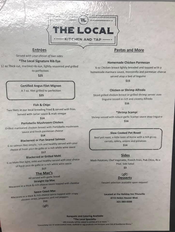 Menu at The Local pub & bar, Titusville