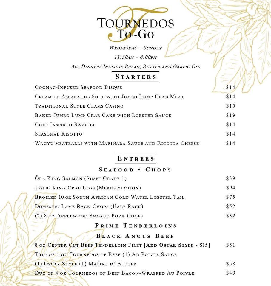 Menu at Tournedos Steakhouse, Rochester