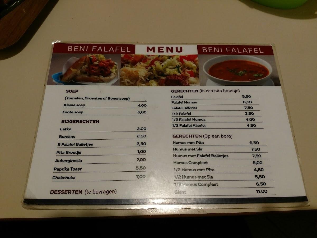 Menu at Beni Falafel, Antwerp