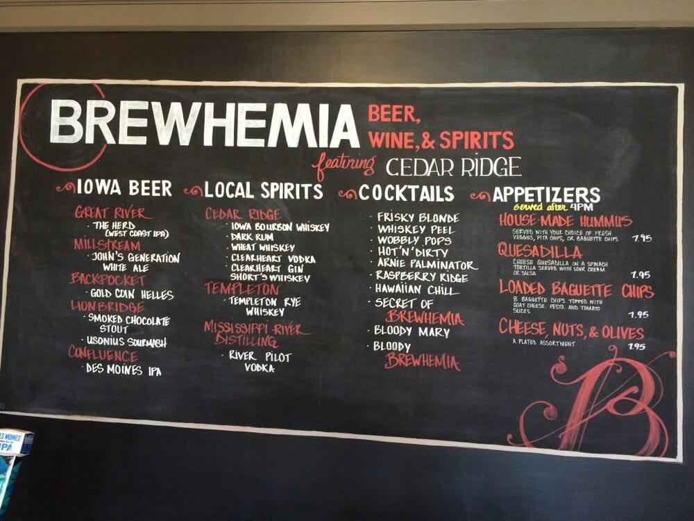 Menu at Brewhemia cafe, Cedar Rapids