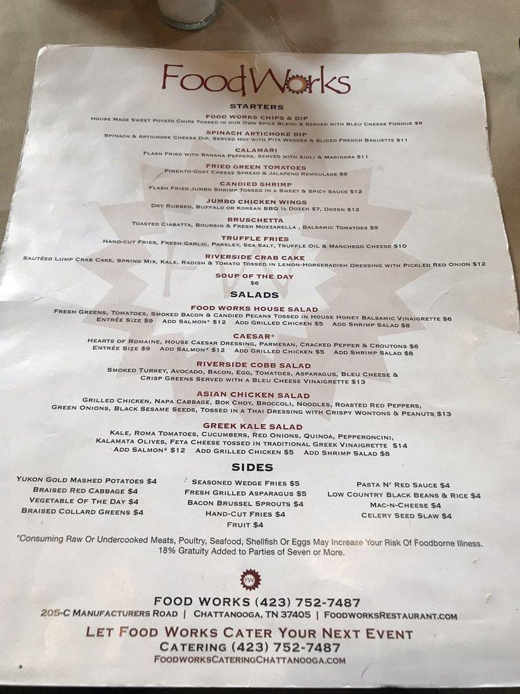 Menu at Food Works restaurant, Chattanooga