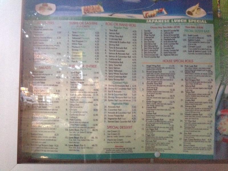 Menu at Johnny Chang's restaurant, Philadelphia, S Broad St