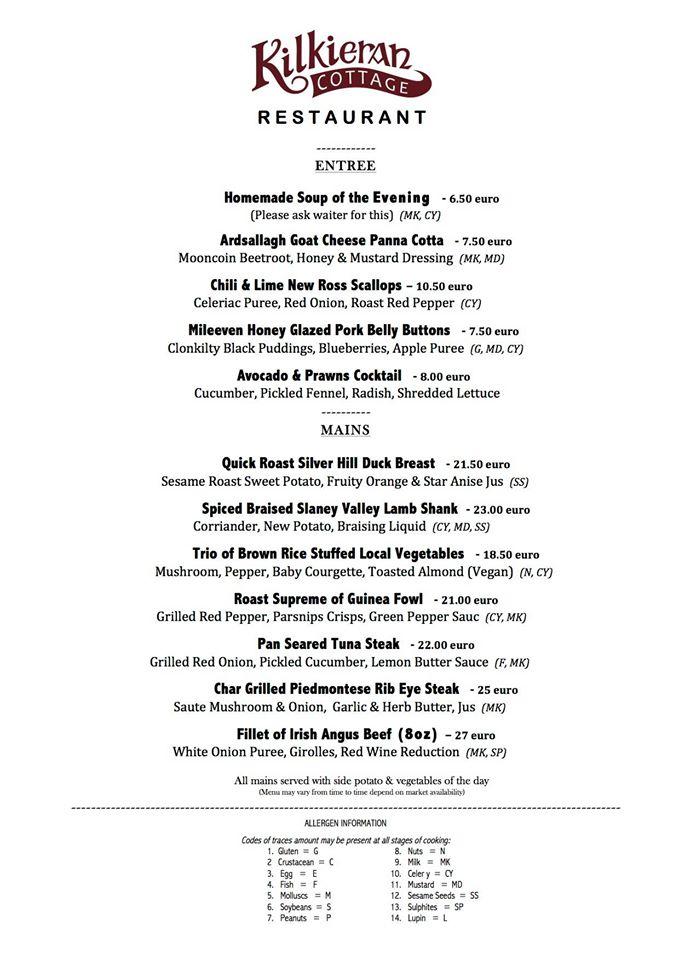 Menu at Kilkieran Cottage Restaurant, Ireland