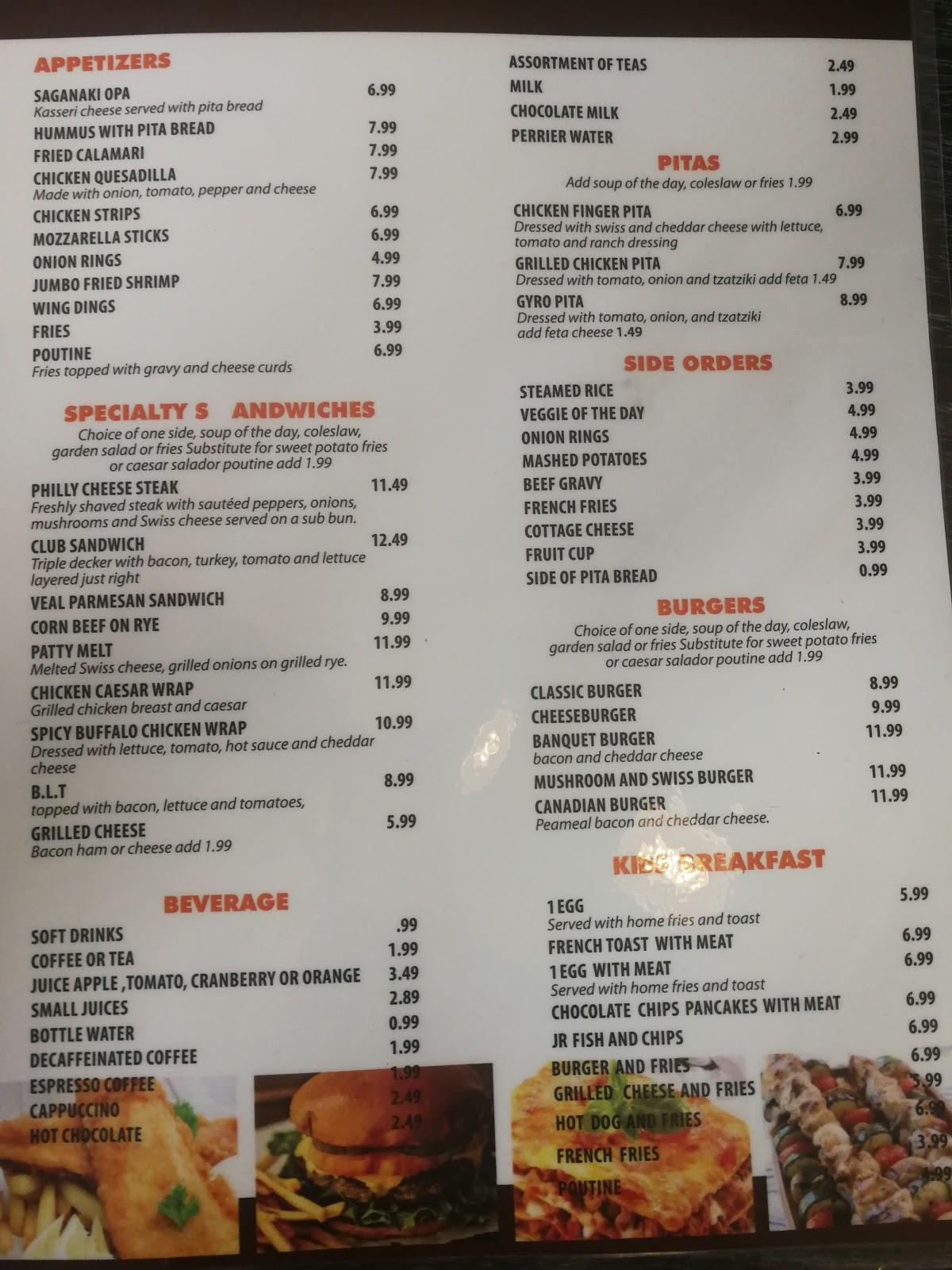 Menu at Luk's Diner restaurant, Burlington