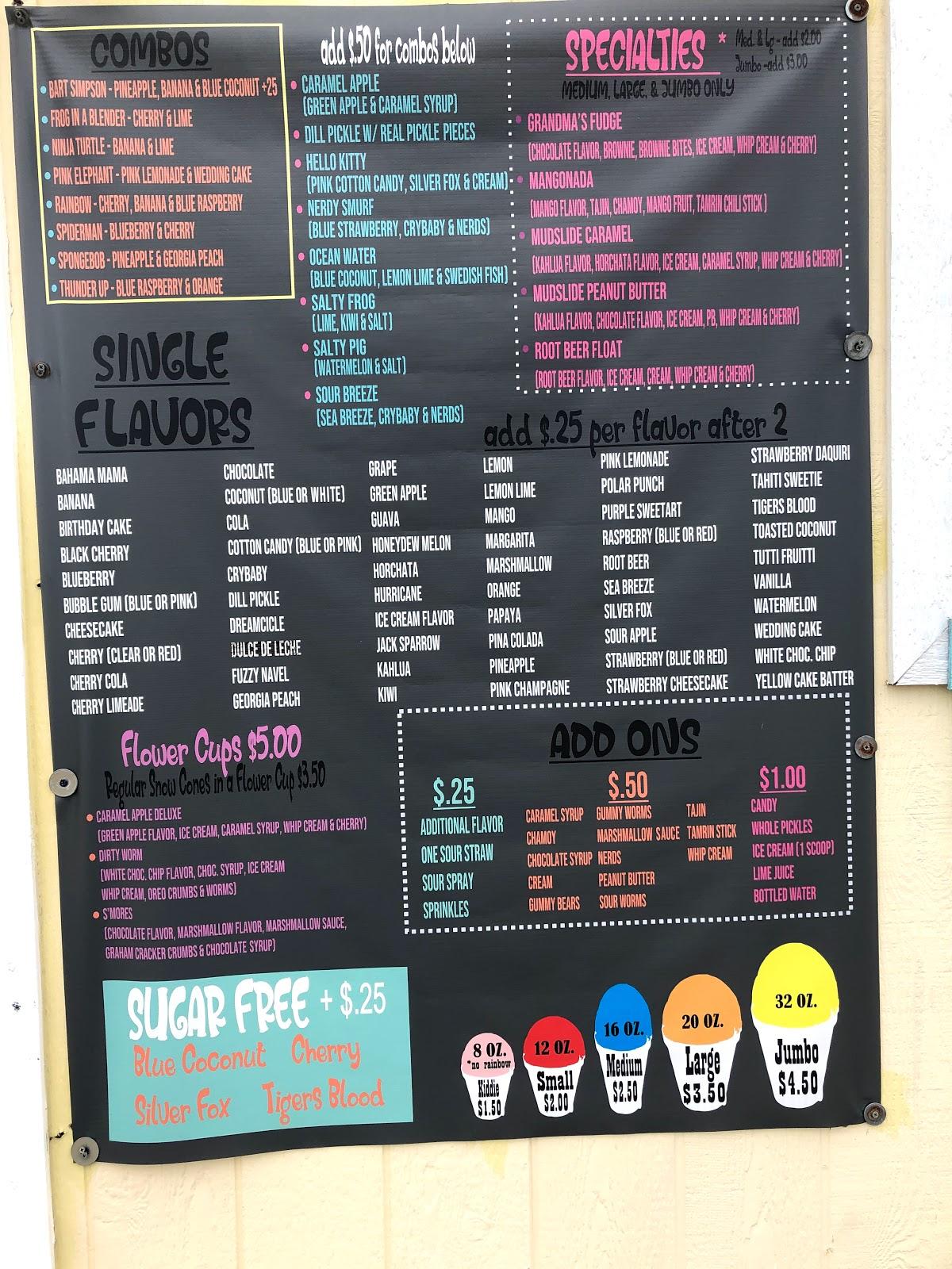 Menu at Snow Daze Sno Cones desserts, Oklahoma City