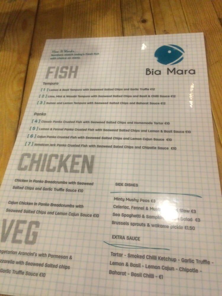 Menu at Bia Mara, Brussels, Rue du Marché aux Poulets 41
