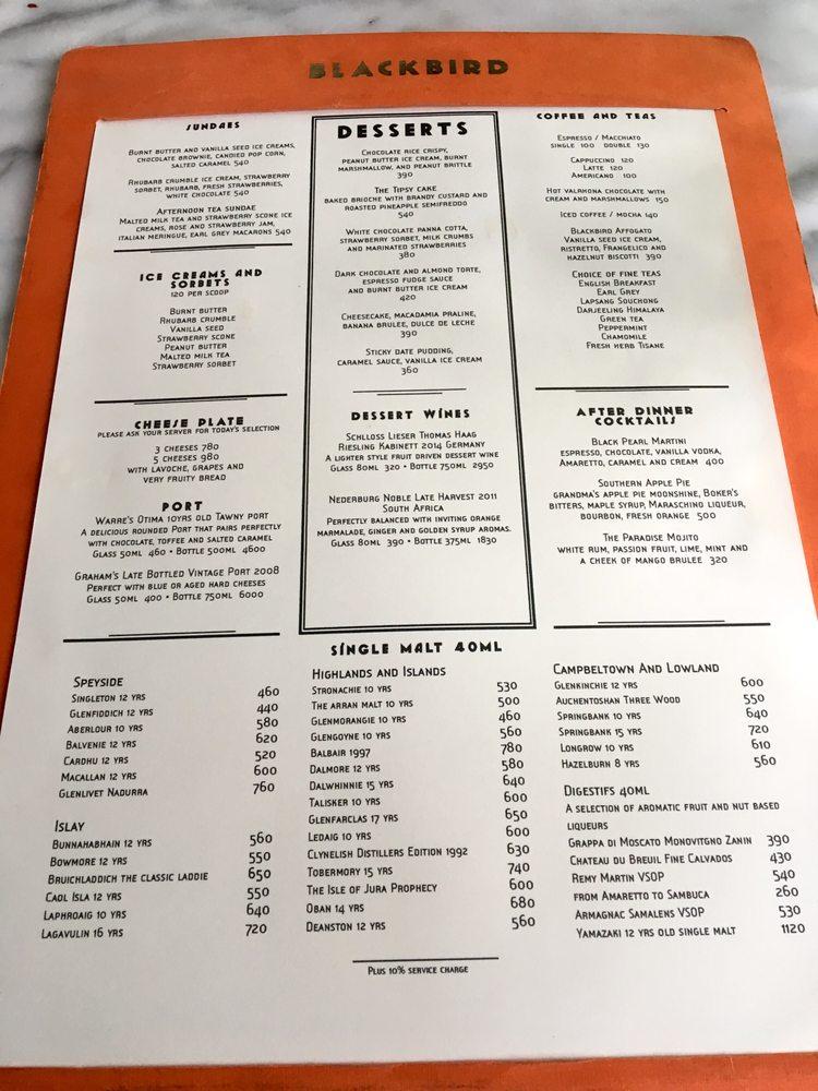 Menu at Blackbird Makati restaurant, Makati, 1229 Makati Ave