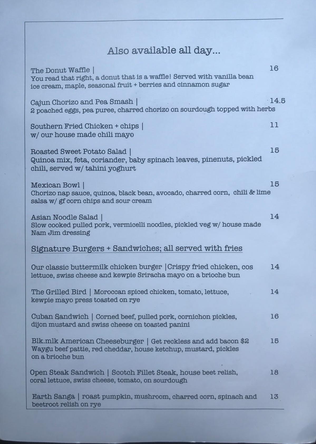 Menu at Blk.mlk Specialty Coffee cafe, Mildura
