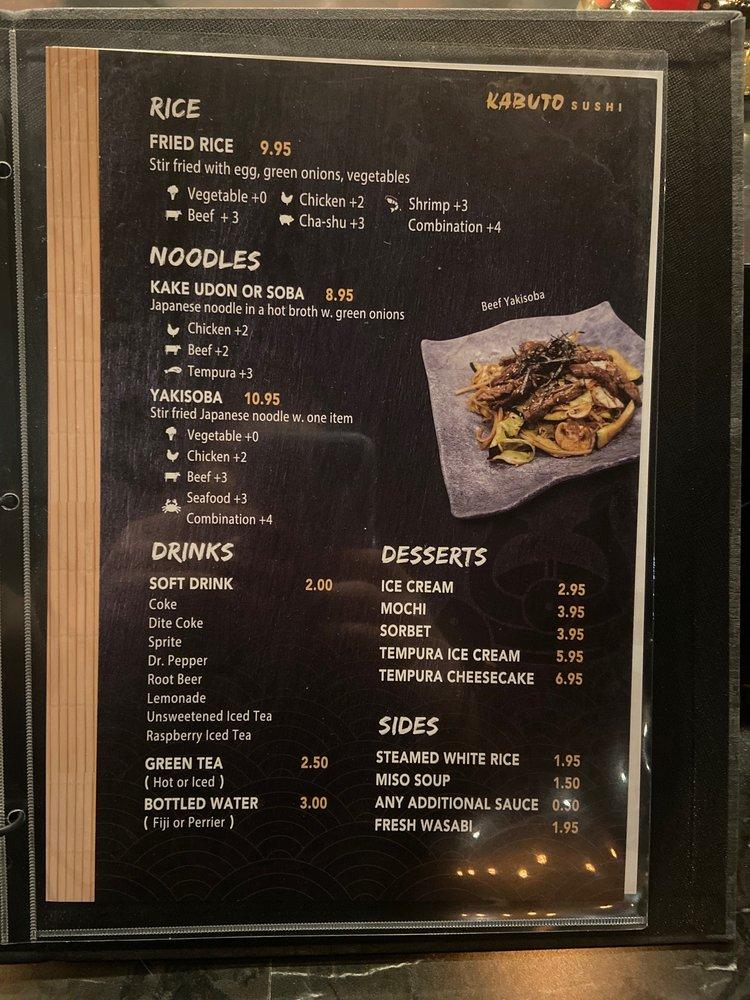 Menu at Kabuto Sushi restaurant, St. George