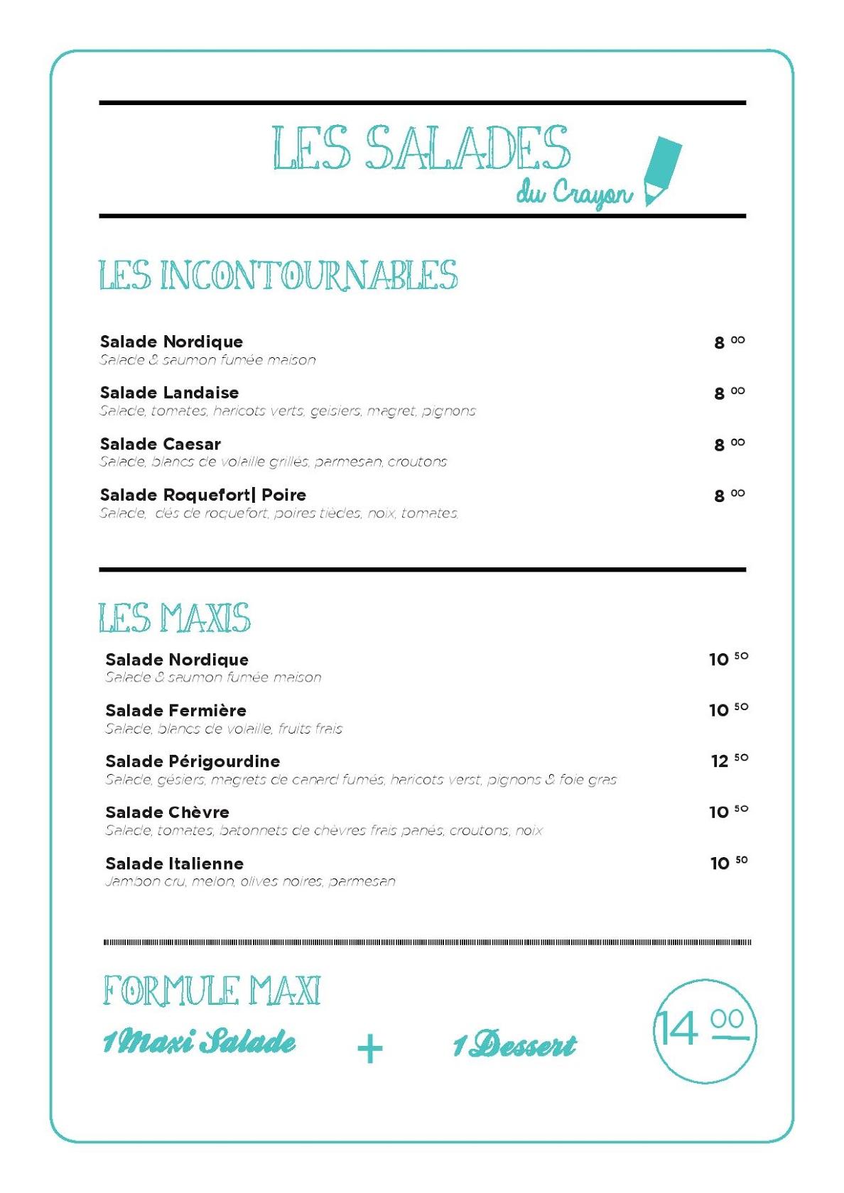 Menu au Le Crayon restaurant, Lyon