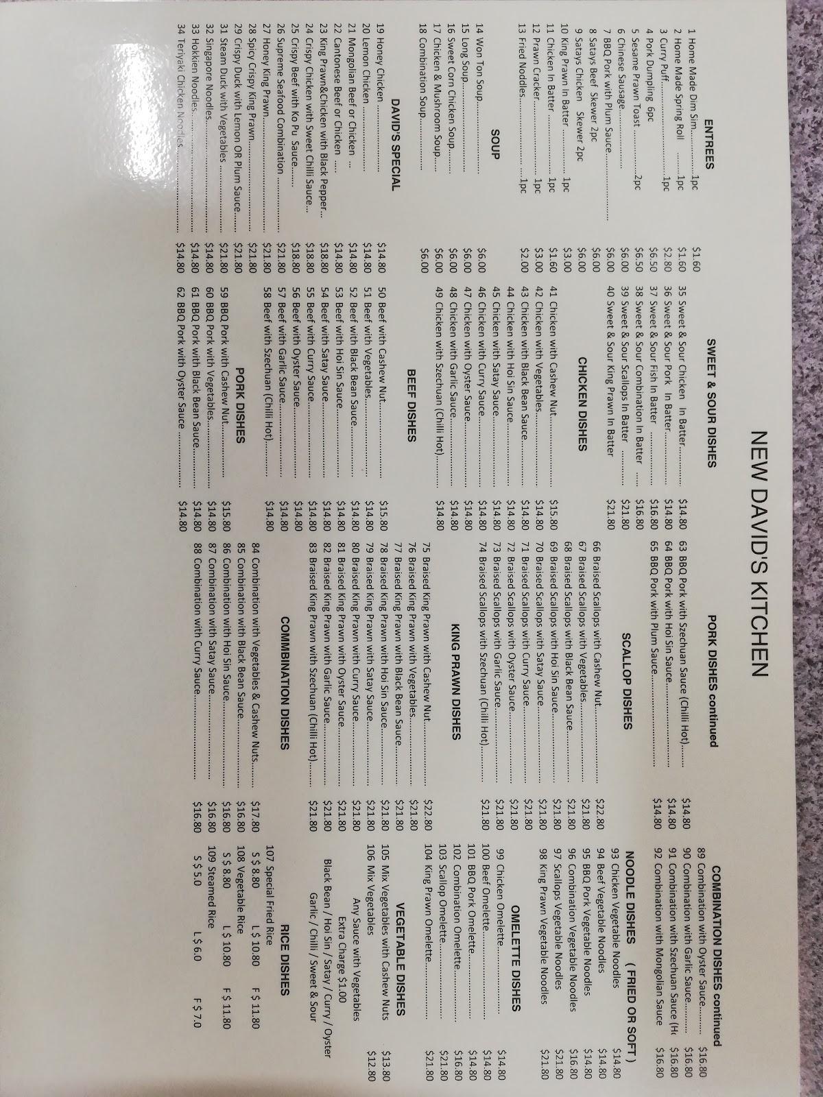 Menu at New David's Kitchen fast food, Wendouree