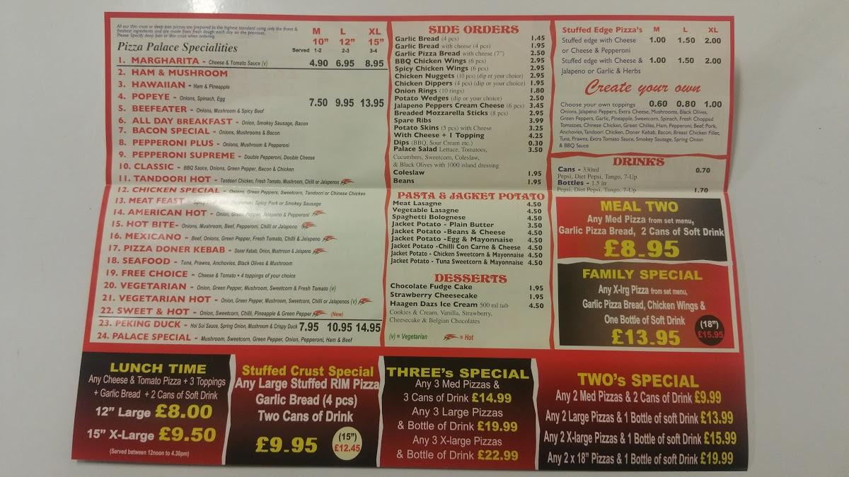 Menu at Pizza Palace fast food, Hatfield