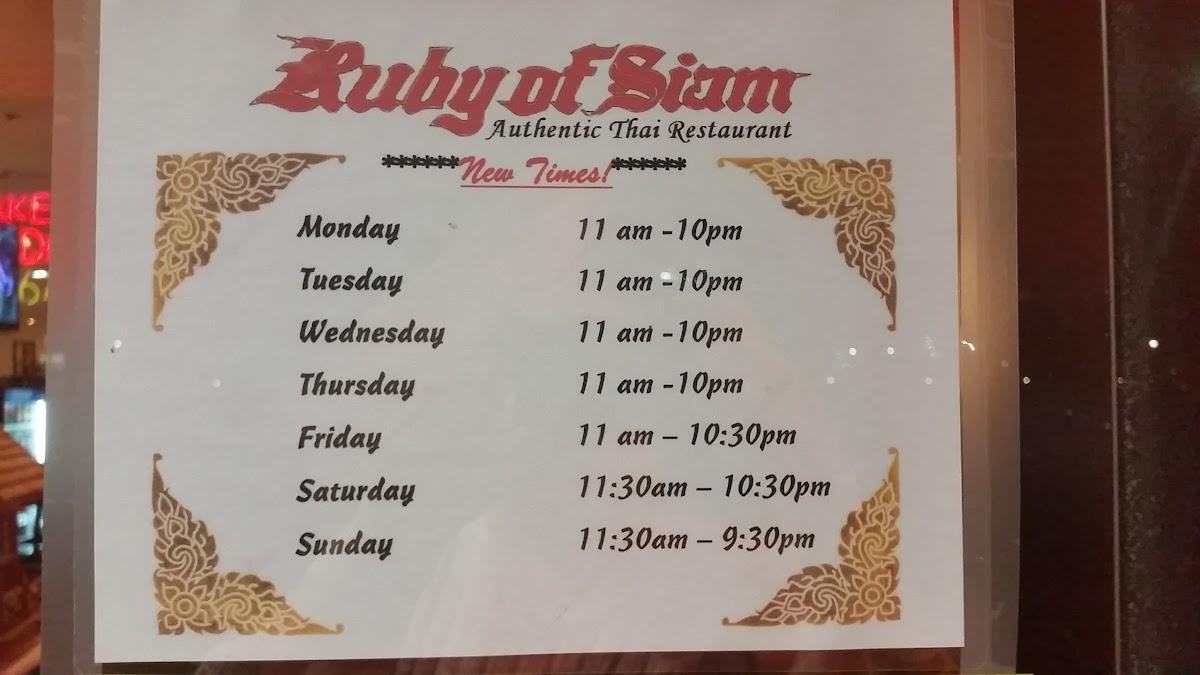 Menu at Ruby of Siam restaurant, Skokie, Skokie Blvd