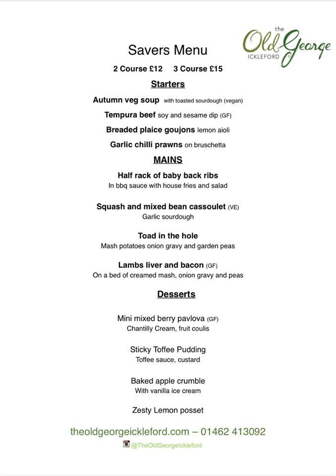 Menu at The Old George pub & bar, Ickleford