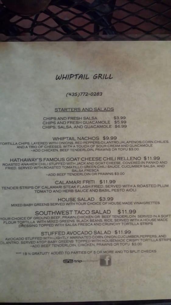 Menu at Whiptail Grill restaurant, Springdale