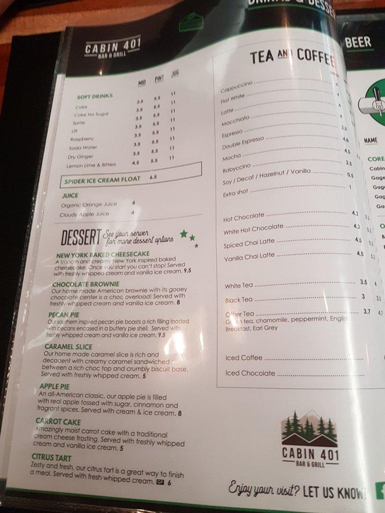 Menu at Cabin 401 Bar & Grill, Bibra Lake