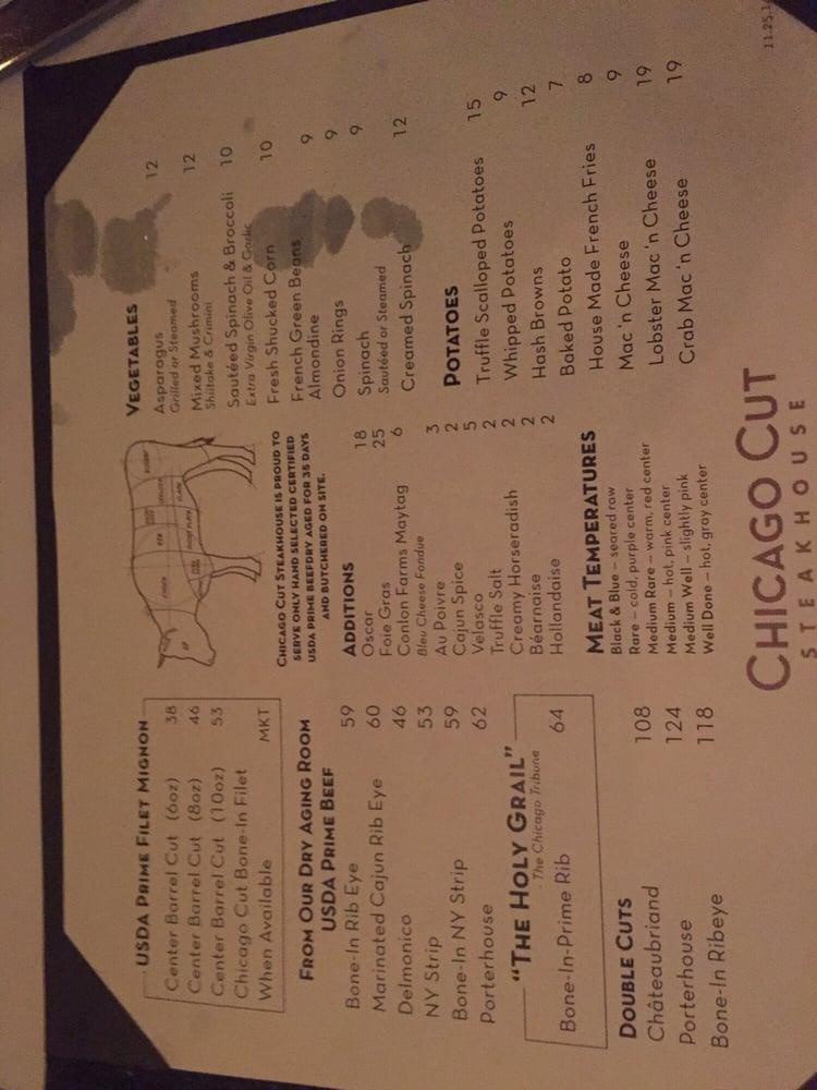 Menu at Chicago Cut Steakhouse, Chicago