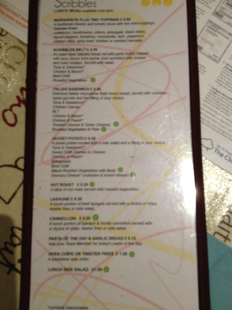 Menu at Scribbles pizzeria, Elgin