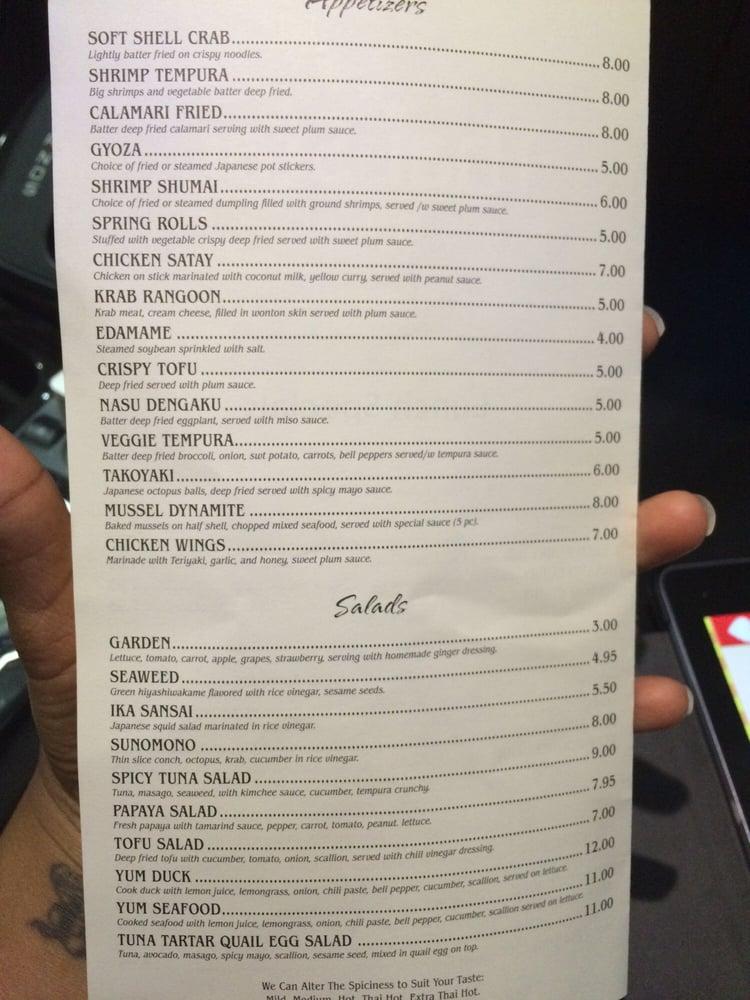 Menu at Thai Star Sushi Bar, Madeira Beach