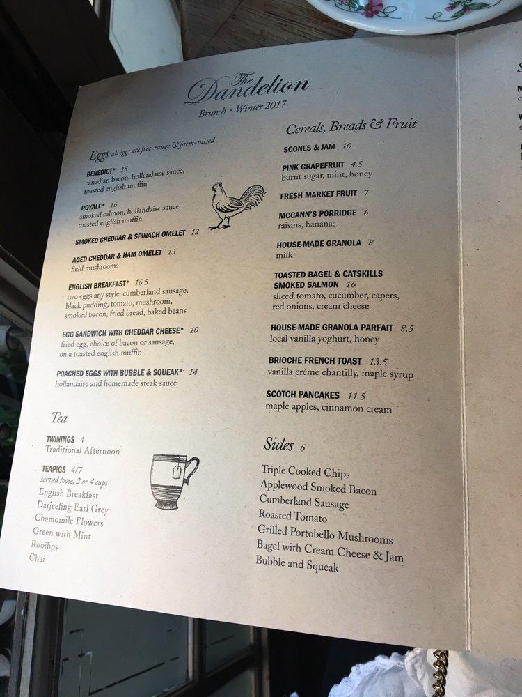 Menu at The Dandelion restaurant, Philadelphia