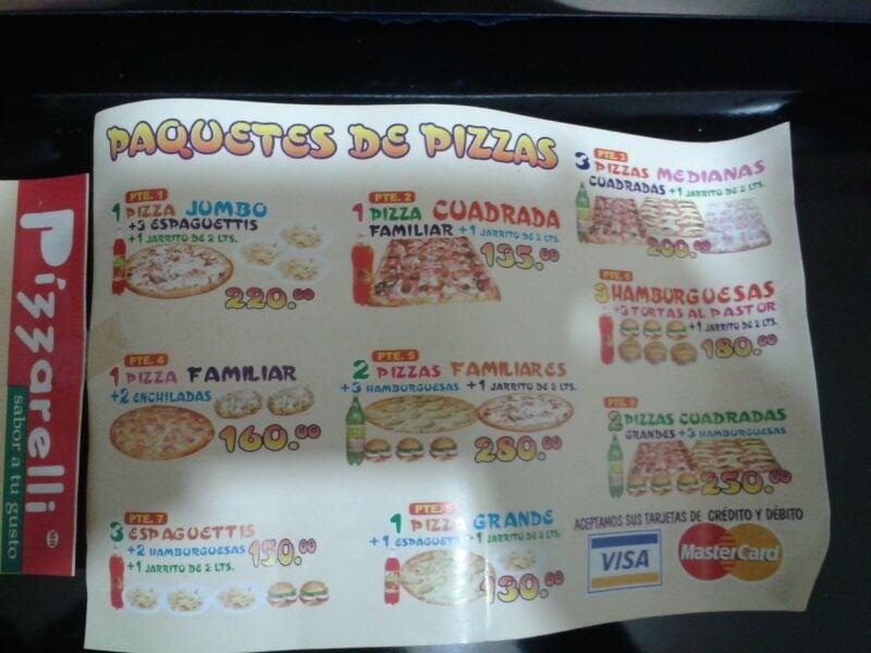 Carta de pizzería Pizzarelli, Ciudad de México, Playa Azul 387