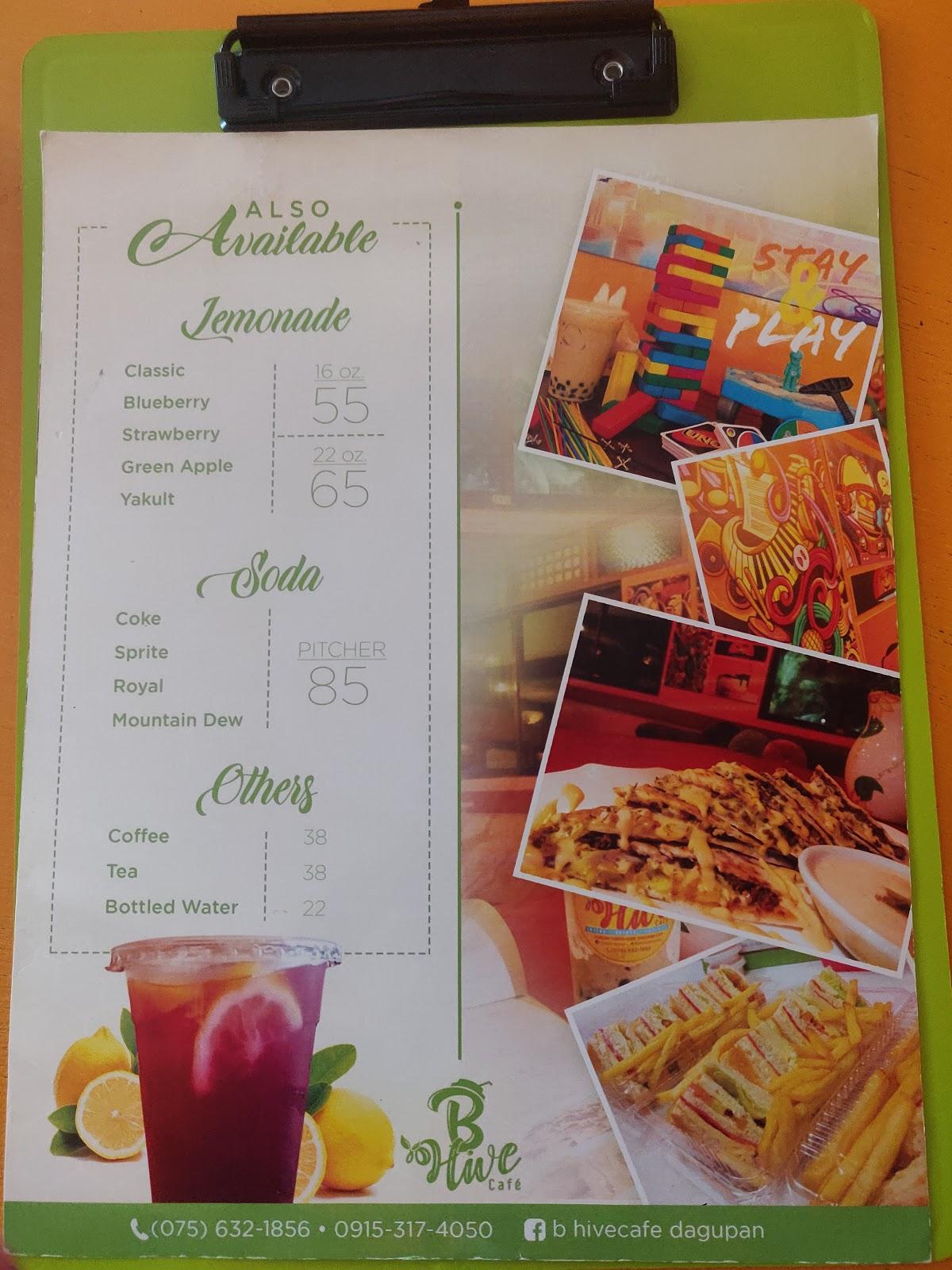 Menu at B Hive Cafe, Dagupan