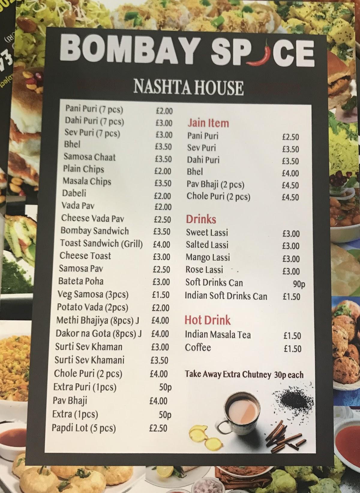 Menu at Bombay Spice Nashta House restaurant, London, 560 Kingsbury Rd