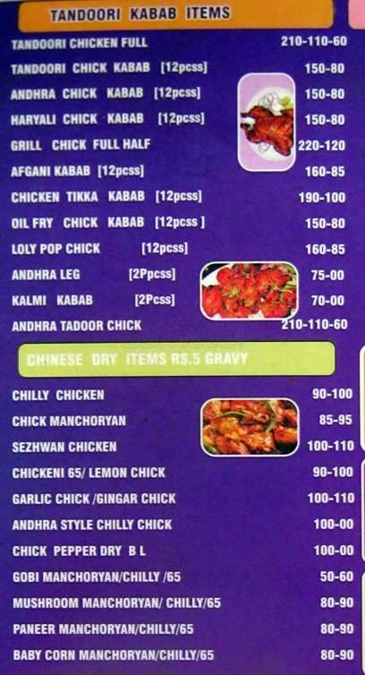 Menu at Golden Star, Bengaluru