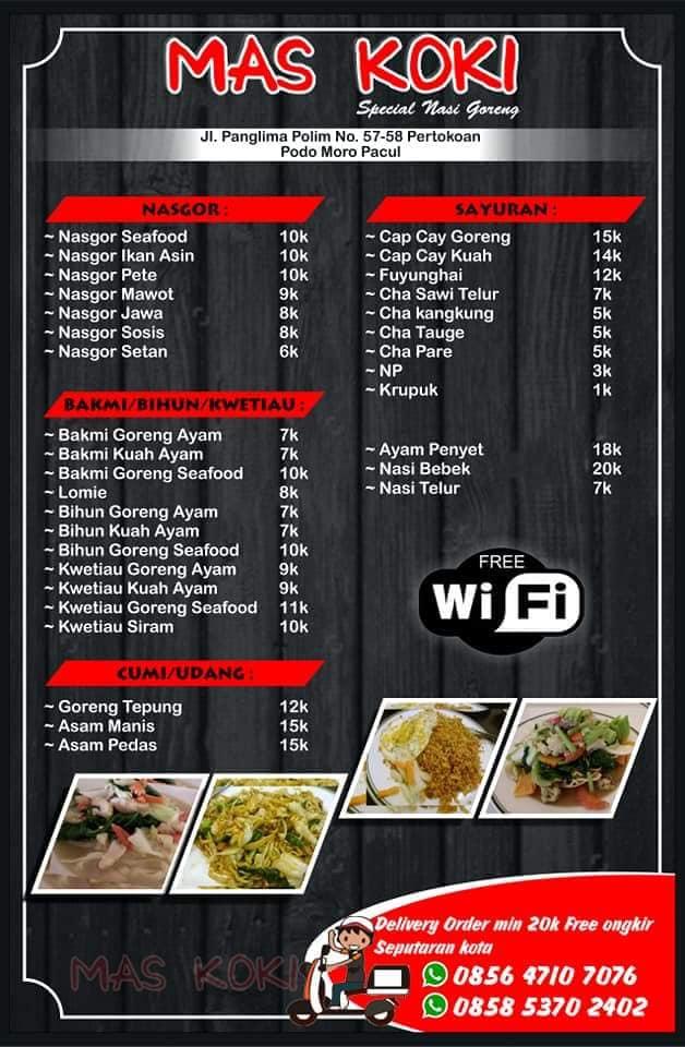 Menu at Mas Koki Spesial Nasi Goreng restaurant, Bojonegoro