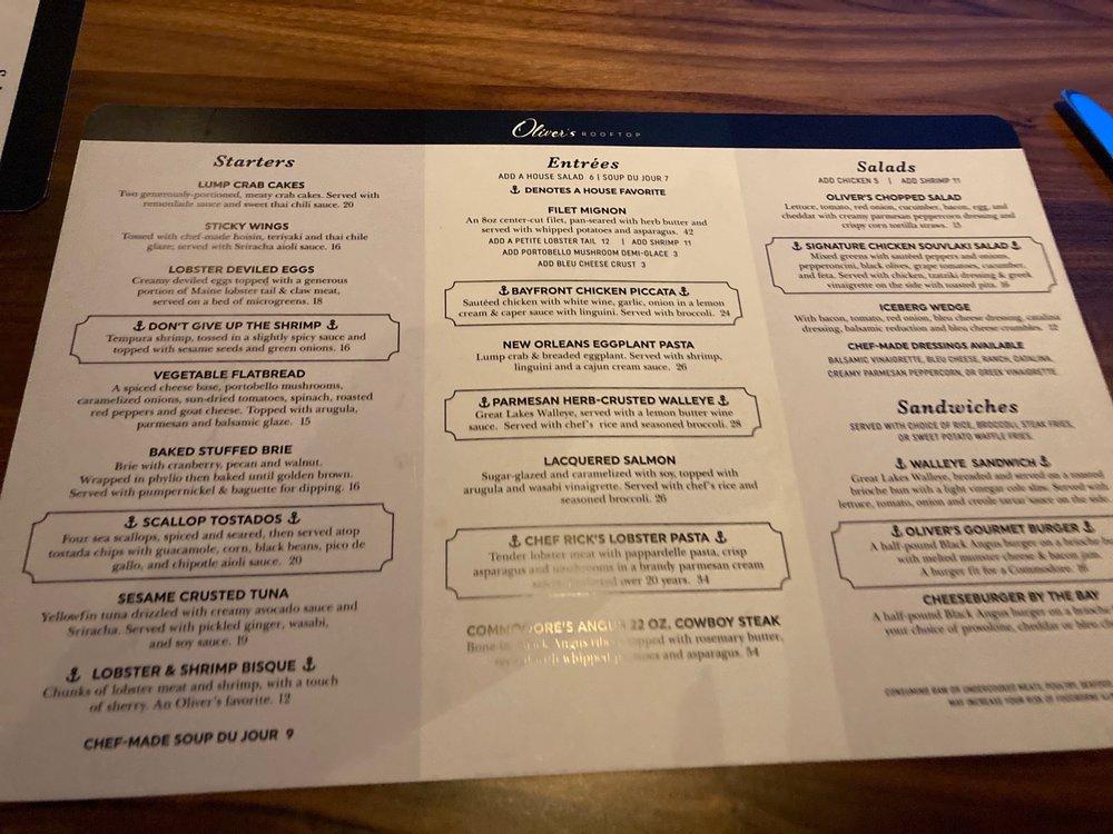 Menu at Oliver's Rooftop pub & bar, Erie