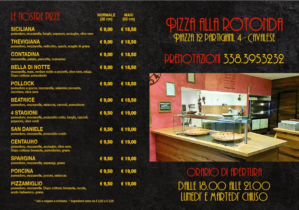 Menu da Pizza alla Rotonda pizzeria, Cavalese, TN 38033