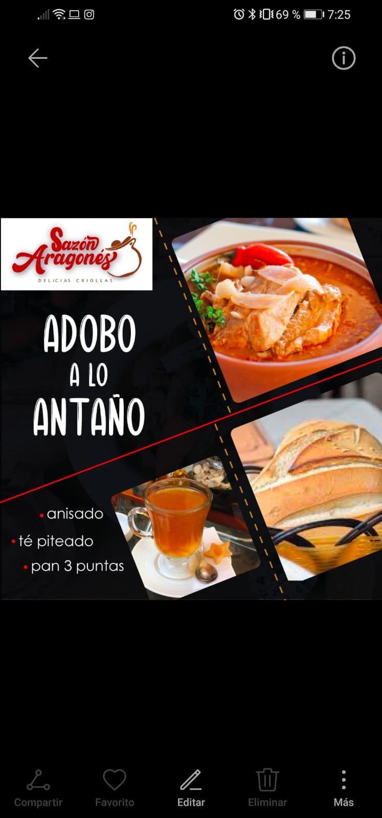 Menu at Sazón Aragonés. restaurant, Peru
