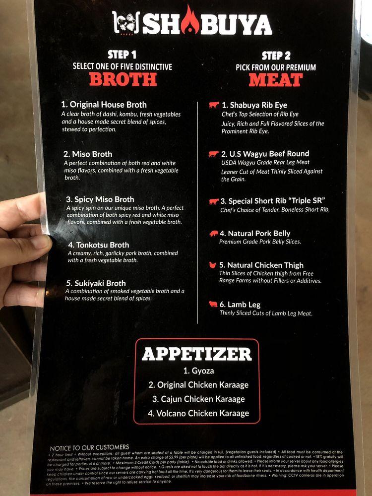 Menu at SHABUYA restaurant, Honolulu