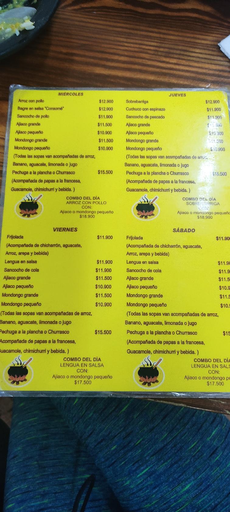 Menu at SOPAS O SOPITAS restaurant, Bogotá, Cl. 119a #7-50