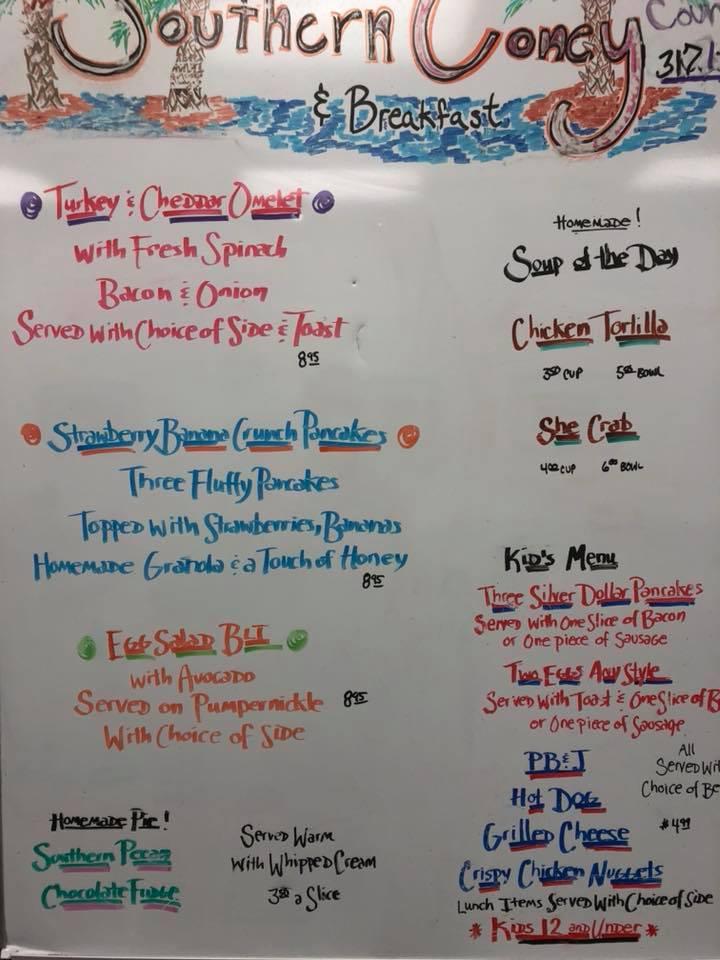 Menu at Southern Coney And Breakfast restaurant, Hilton Head Island