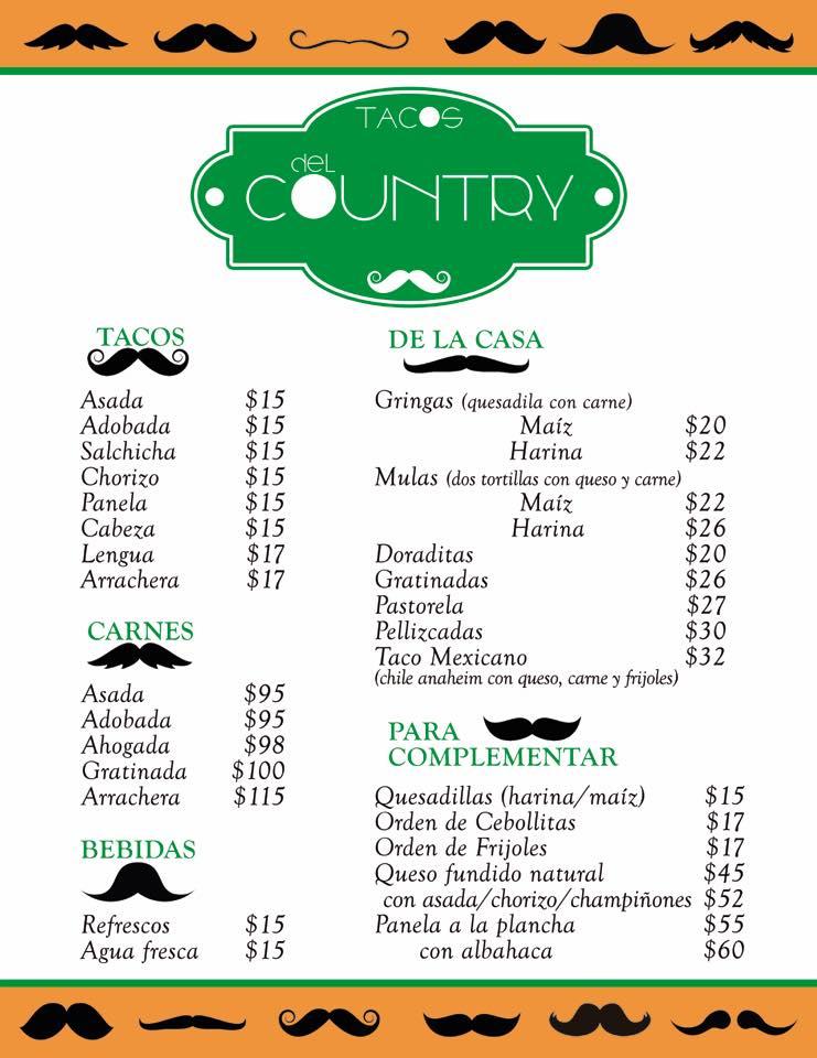 Menu at Tacos y Carnes Del Country restaurant, Tepic