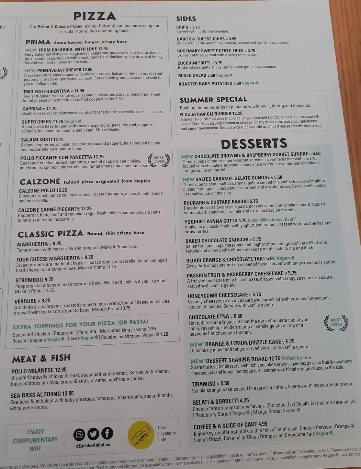 Menu at ASK Italian pizzeria, York