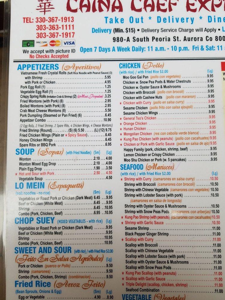 Menu at China Chef Express restaurant, Aurora, 980-A S Peoria St