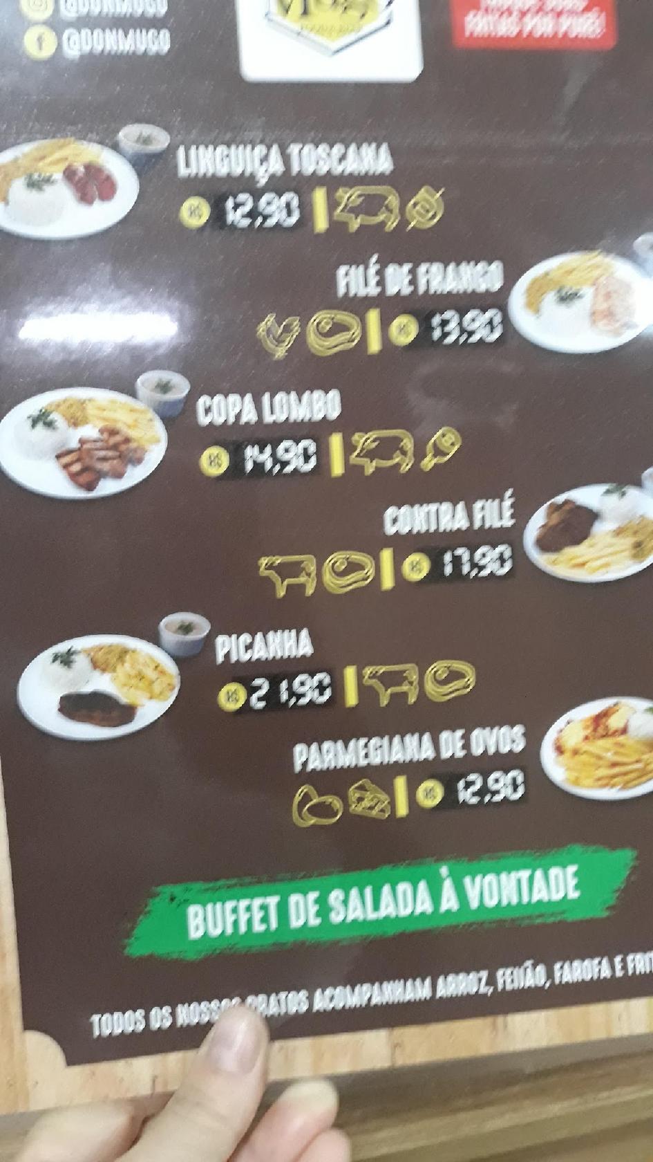 Menu at Don Mugo restaurant, Taubaté
