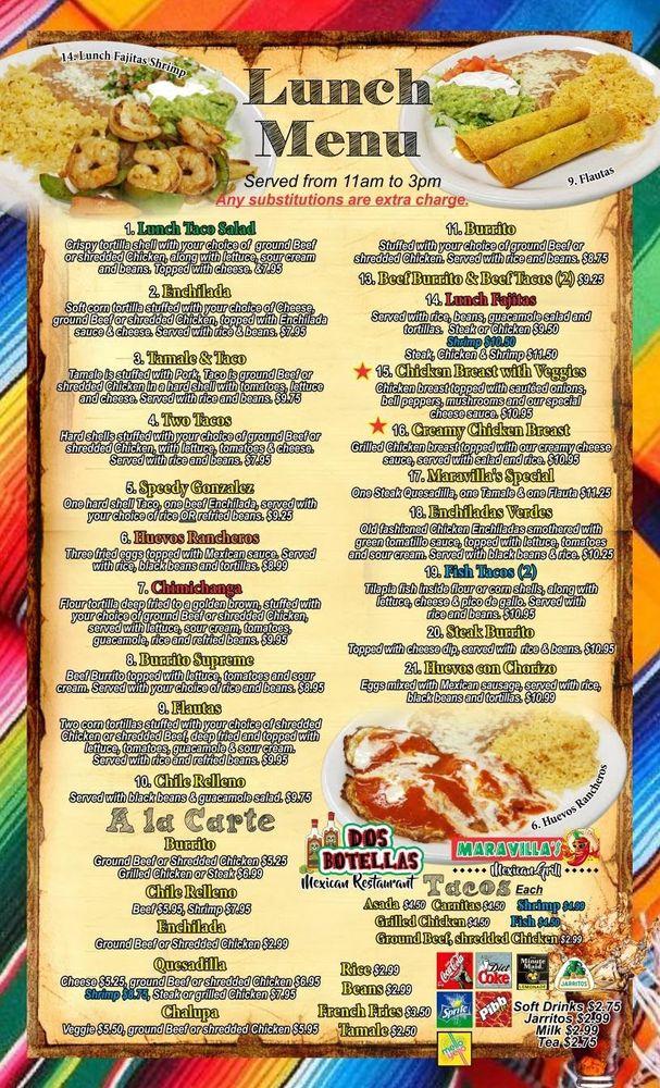 Menu at Dos Botellas Mexican Restaurant, Birmingham, Edwards Lake Rd